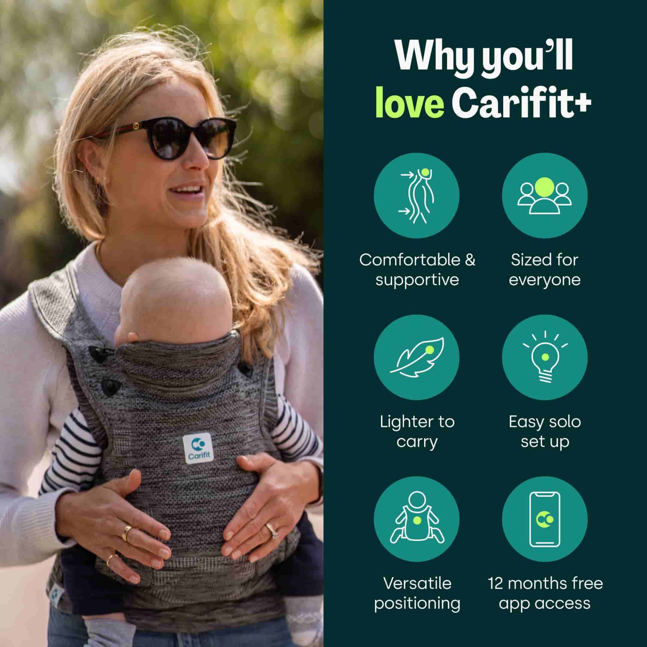 Carifit+ multi-position Baby Carrier - Cool Grey